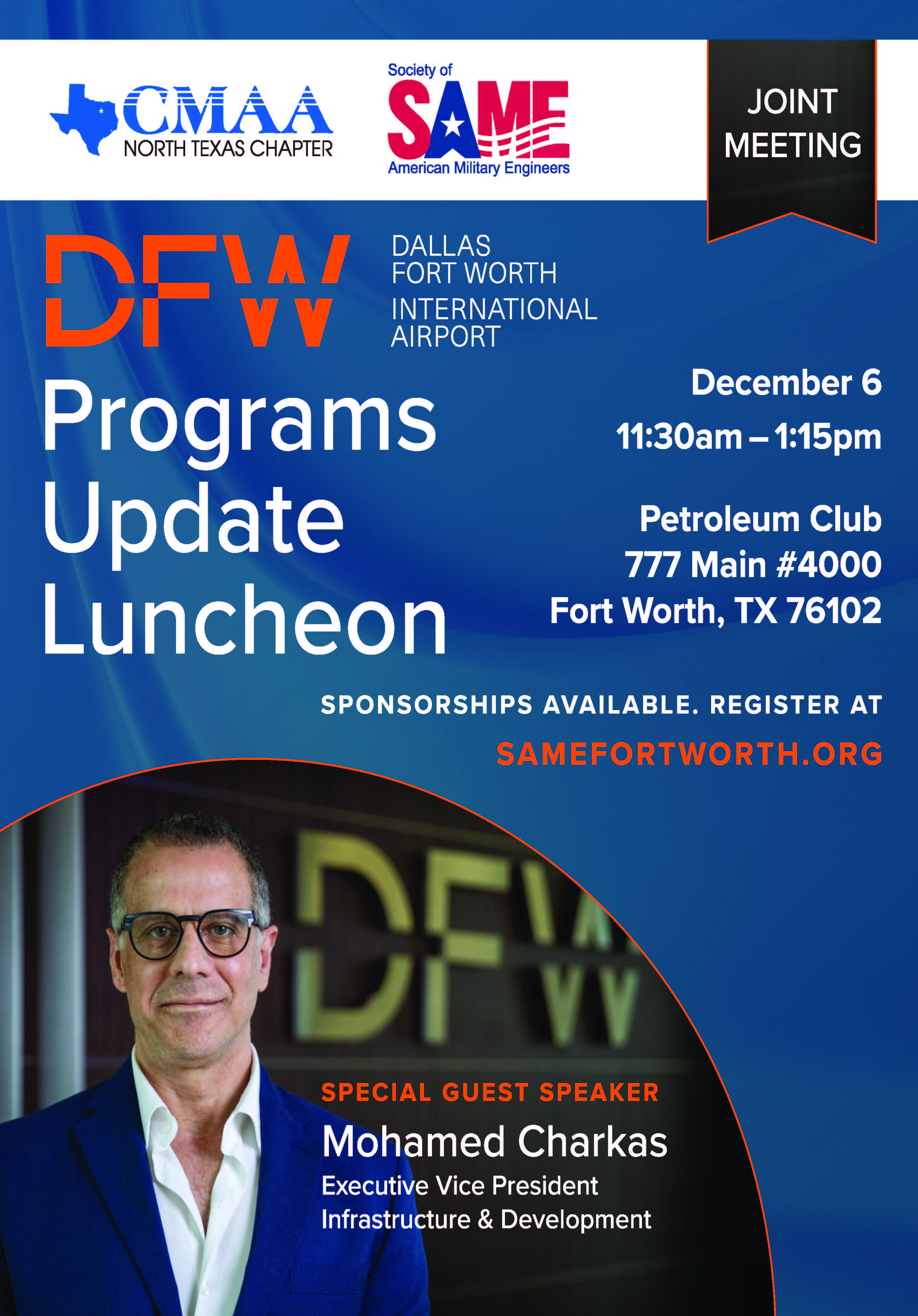 Don’t miss our Joint SAME/CMAA Meeting featuring DFW Airport Programs ...